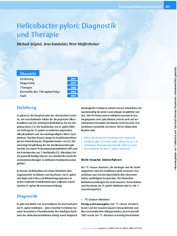 (PDF) Helicobacter pylori: Diagnostik und Therapie