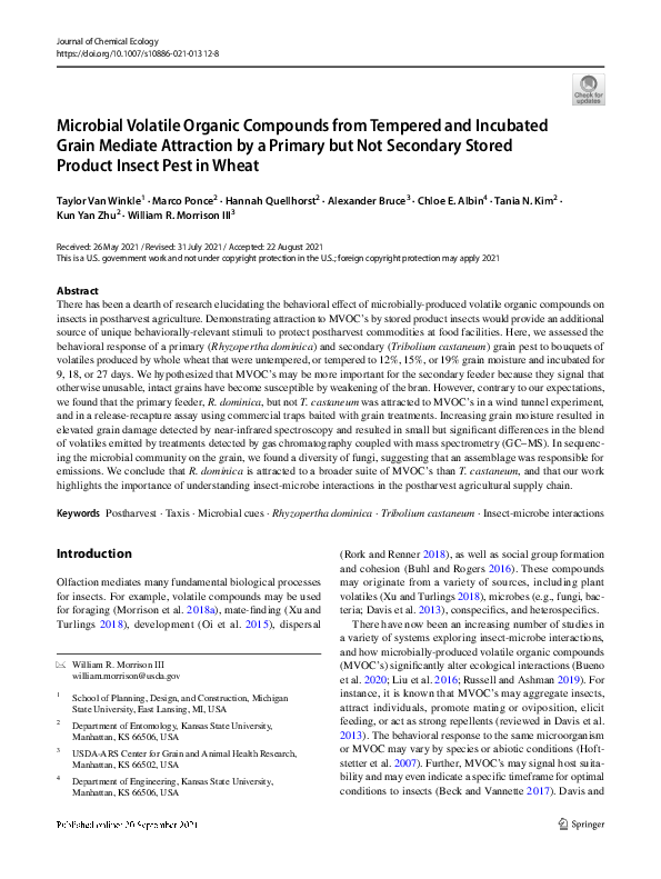 (PDF) Microbial Volatile Organic Compounds from Tempered and Incubated Grain Mediate Attraction ...