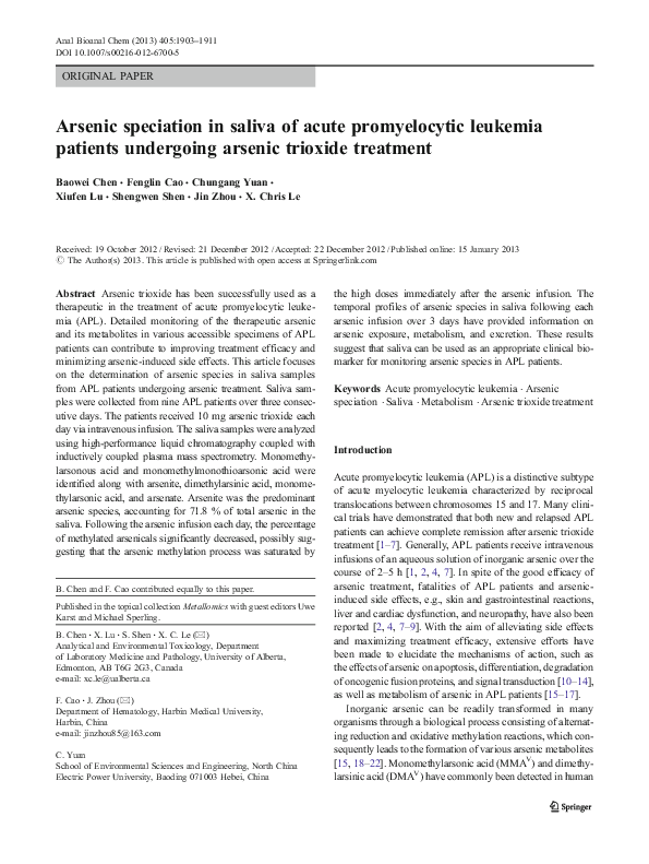 (PDF) Arsenic speciation in saliva of acute promyelocytic leukemia ...
