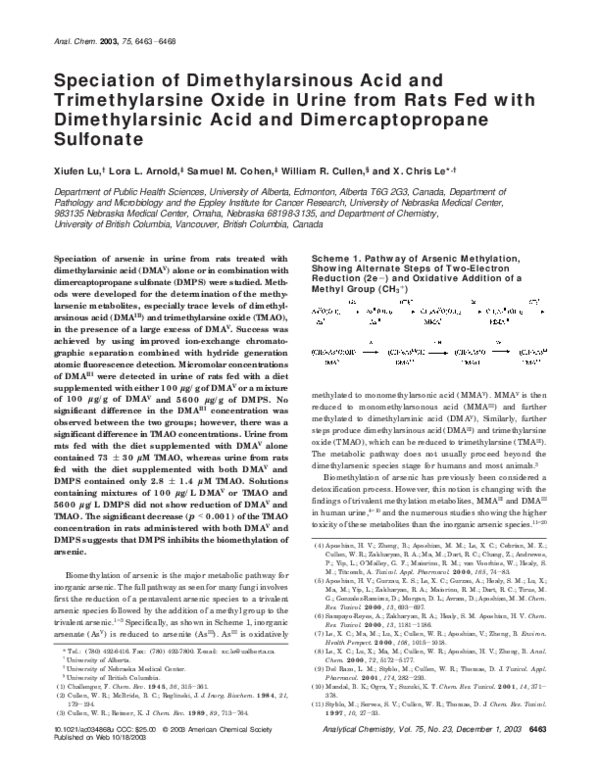 (PDF) Speciation of Dimethylarsinous Acid and Trimethylarsine Oxide in ...