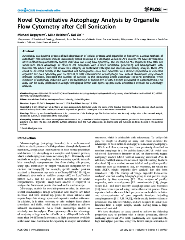 (PDF) Novel Quantitative Autophagy Analysis by Organelle Flow Cytometry after Cell Sonication