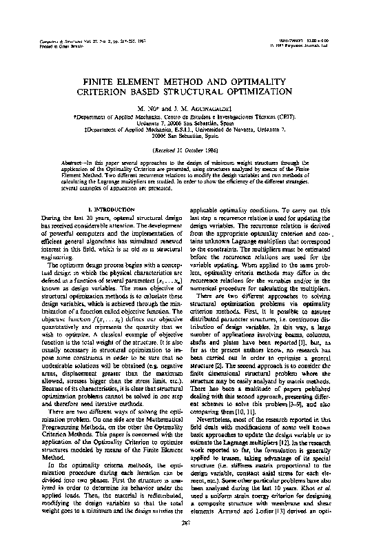 (PDF) Finite element method and optimality criterion based structural optimization