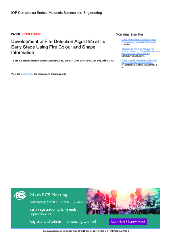 Pdf Development Of Fire Detection Algorithm At Its Early Stage Using