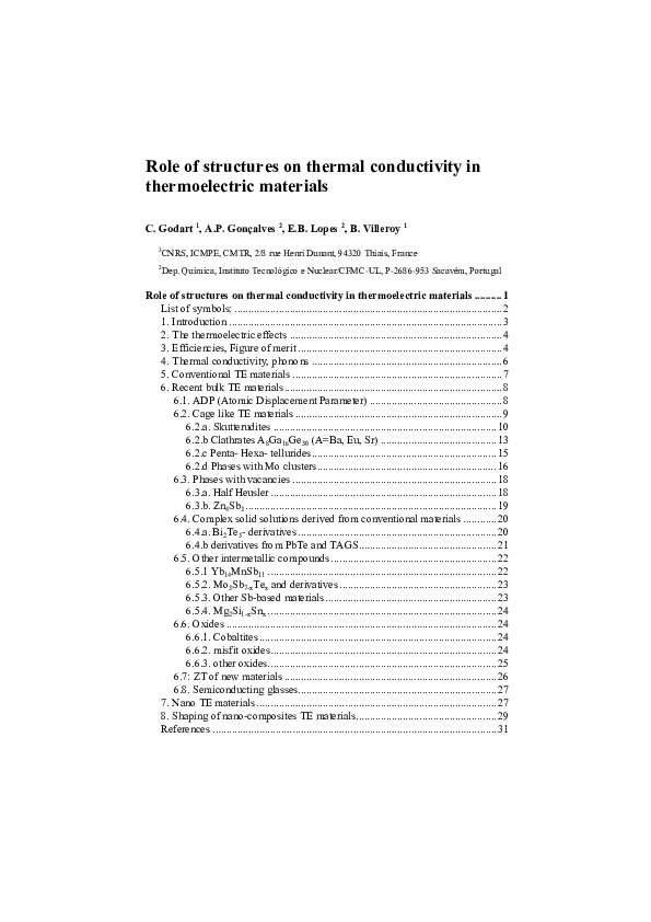 (PDF) Role of structures on thermal conductivity in thermoelectric ...