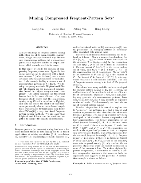 (PDF) Mining compressed frequent-pattern sets
