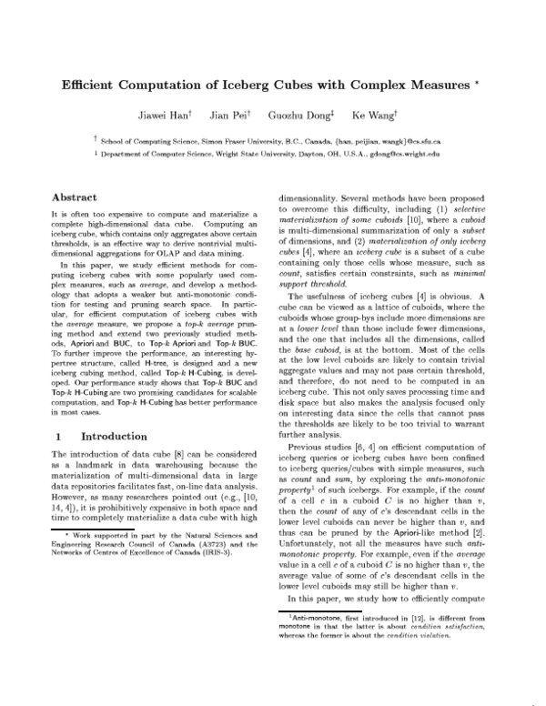 Pdf Efficient Computation Of Iceberg Cubes With Complex Measures
