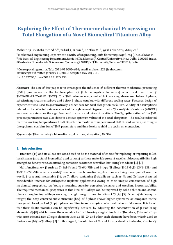 (PDF) Exploring the Effect of Thermo-mechanical Processing on Total ...