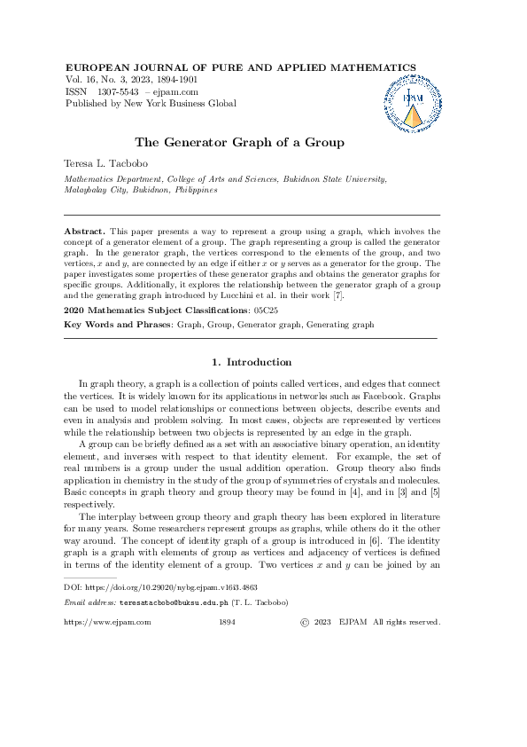 (PDF) The Generator Graph of a Group