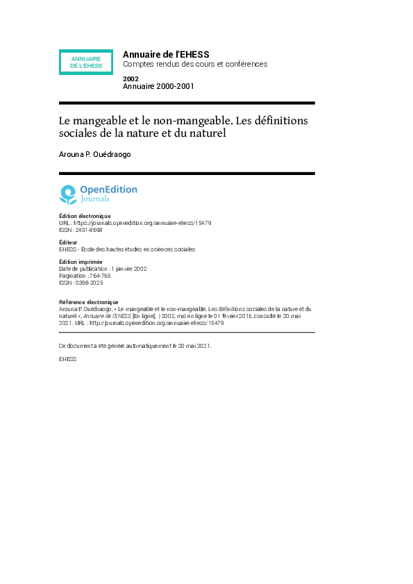 (PDF) Le mangeable et le non-mangeable. Les définitions sociales de la ...