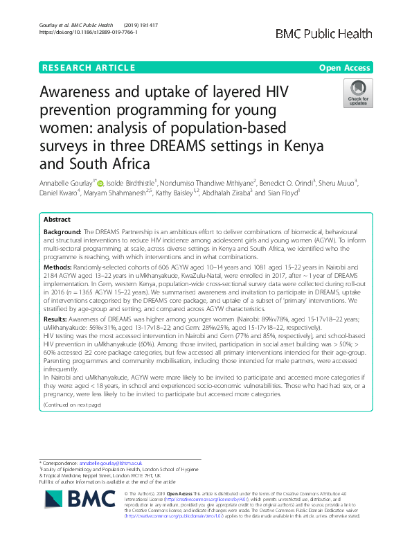 (PDF) Awareness and uptake of layered HIV prevention programming for ...