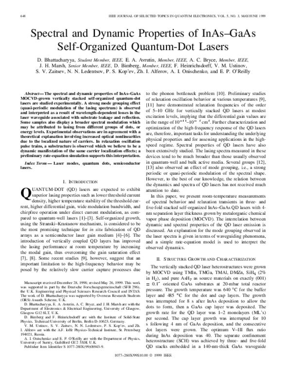 (PDF) Spectral and dynamic properties of InAs-GaAs self-organized quantum-dot lasers