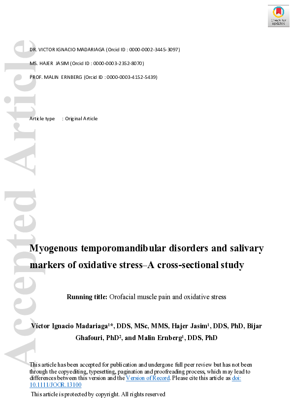 (PDF) Myogenous temporomandibular disorders and salivary markers of ...