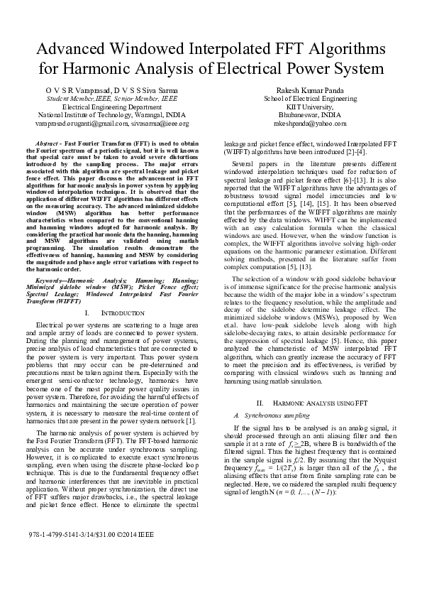 (PDF) Advanced windowed interpolated FFT algorithms for harmonic analysis of electrical power system