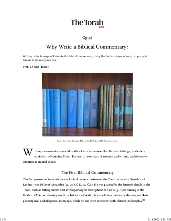 (PDF) Why Write a Biblical Commentary?