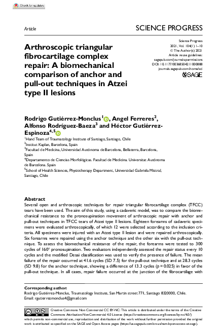 (PDF) Arthroscopic triangular fibrocartilage complex repair: A biomechanical comparison of ...