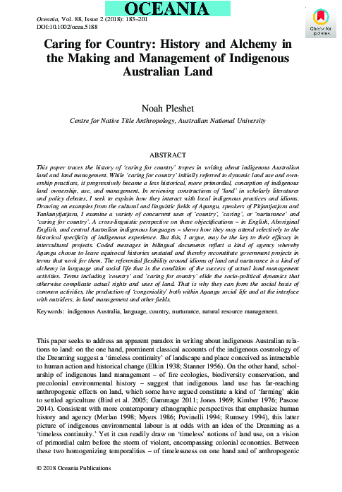 (PDF) Caring for Country: History and Alchemy in the Making and ...