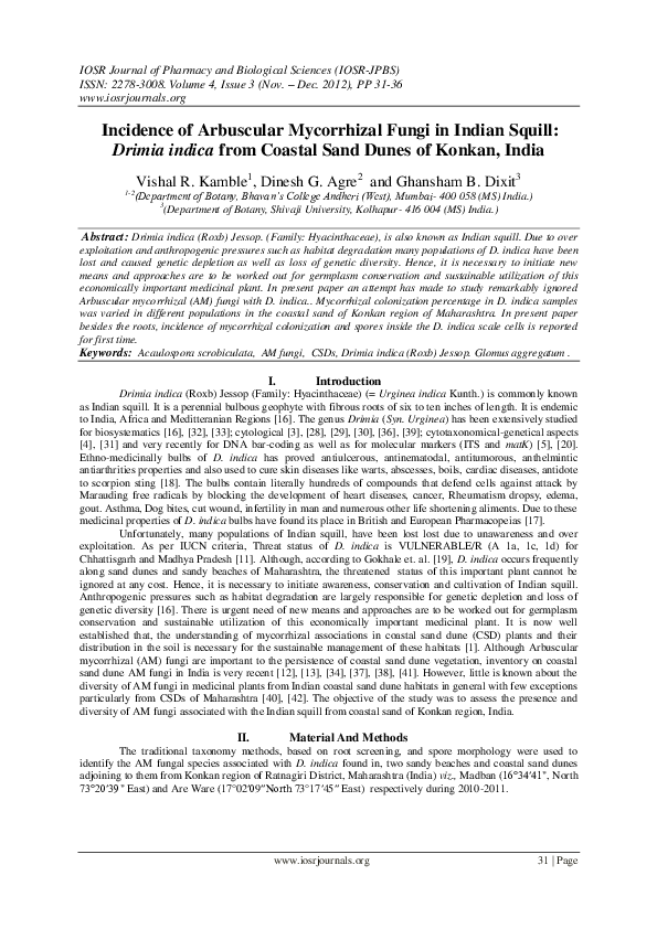 (PDF) Incidence of Arbuscular Mycorrhizal Fungi in Indian Squill ...