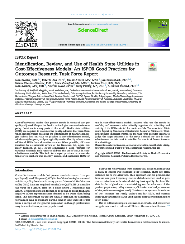(PDF) Identification, Review, and Use of Health State Utilities in Cost ...