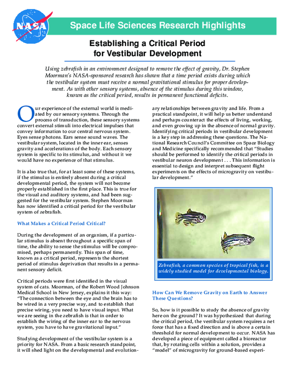 (PDF) Establishing a Critical Period for Vestibular Development Using ...