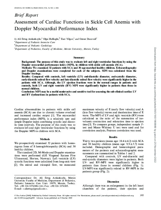 (PDF) Assessment of Cardiac Functions in Sickle Cell Anemia with ...