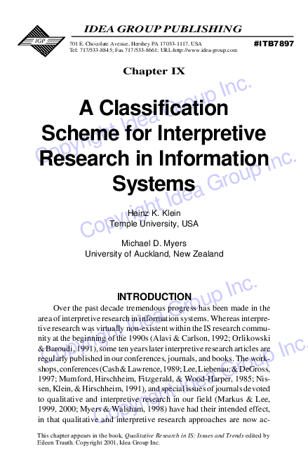 (PDF) A Classification Scheme for Interpretive Research in Information ...