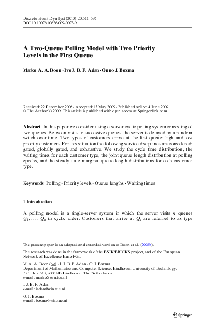 (PDF) A Two-Queue Polling Model with Two Priority Levels in the First Queue