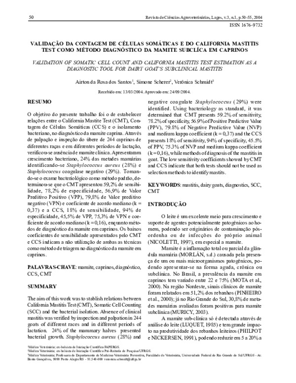 (PDF) Validation of Somatic Cell Count and California Mastitis Test ...