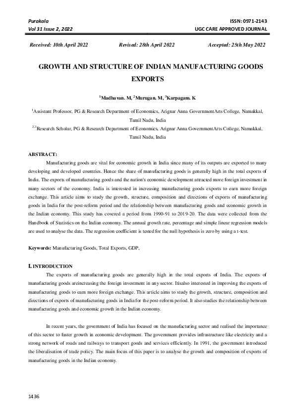 (PDF) GROWTH AND STRUCTURE OF INDIAN MANUFACTURING GOODS EXPORTS