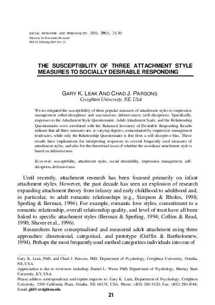 (PDF) The Susceptibility of Three Attachment Style Measures to Socially ...