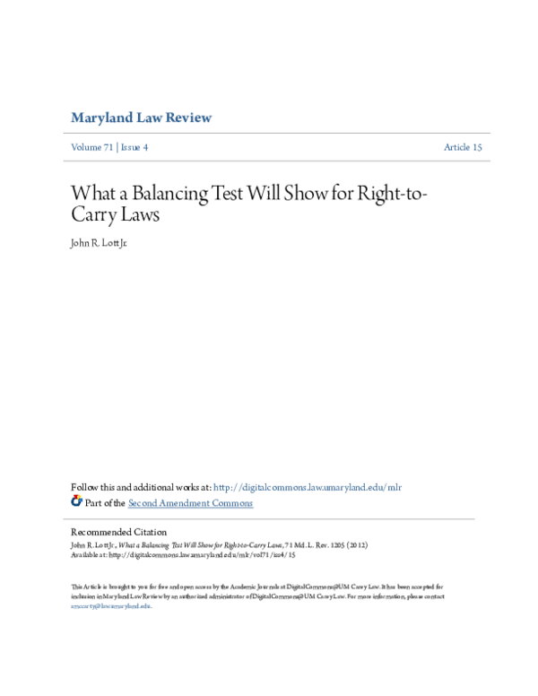 (PDF) What a Balancing Test Will Show for Right-to-Carry Laws