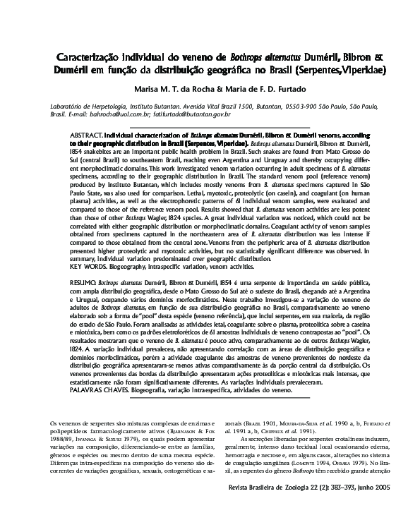 (PDF) Caracterização individual do veneno de Bothrops alternatus ...
