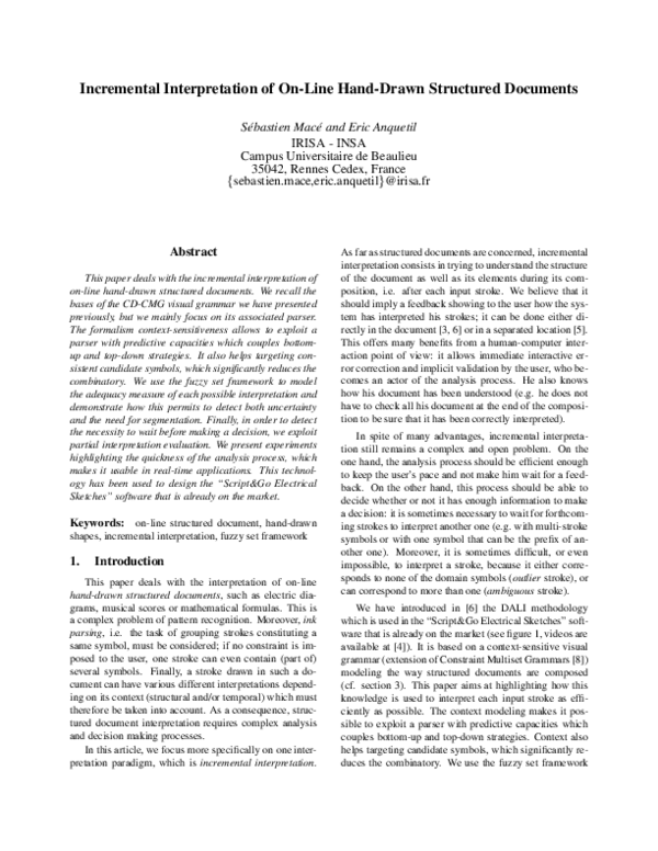 (PDF) Incremental Interpretation of On-Line Hand-Drawn Structured Documents | Éric Anquetil ...