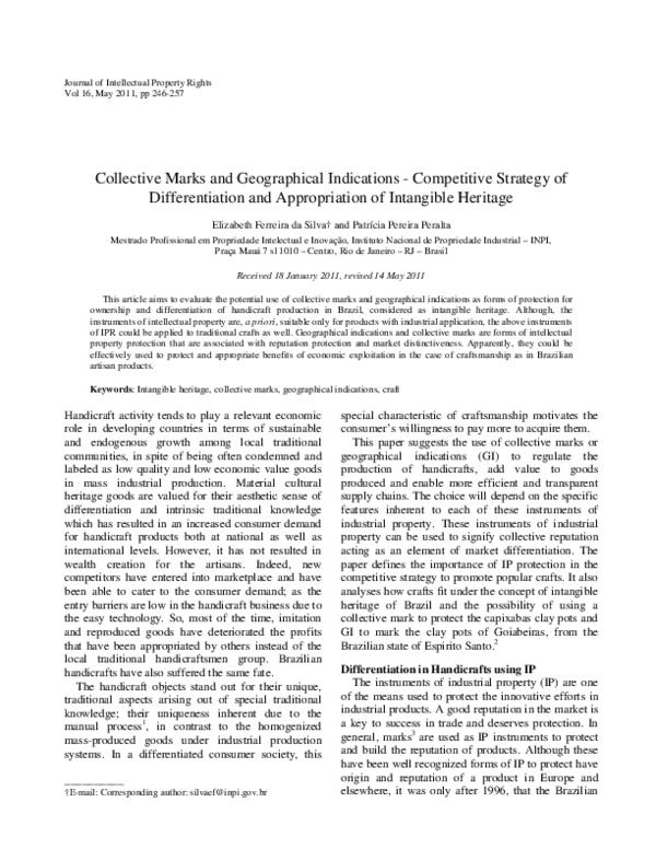 (PDF) Collective Marks and Geographical Indications-Competitive ...