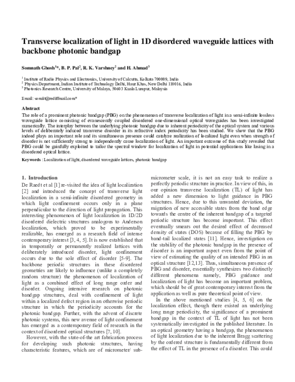 Pdf Role Of Photonic Bandgap In Transverse Localization Of Light In A