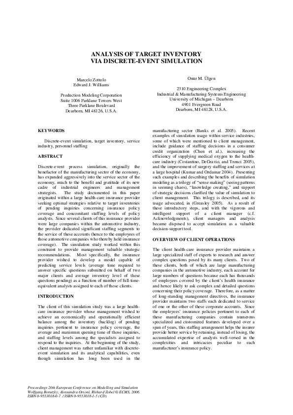 (PDF) Analysis Of Target Inventory Via Discrete-Event Simulation | Edward Williams - Academia.edu
