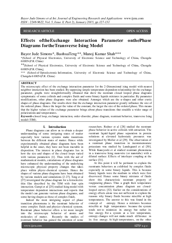 (PDF) Effects oftheExchange Interaction Parameter onthePhase Diagrams fortheTransverse Ising Model