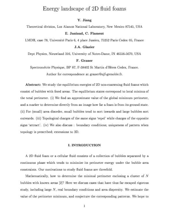 (PDF) Energy landscape of 2D uid foams | James A Glazier - Academia.edu