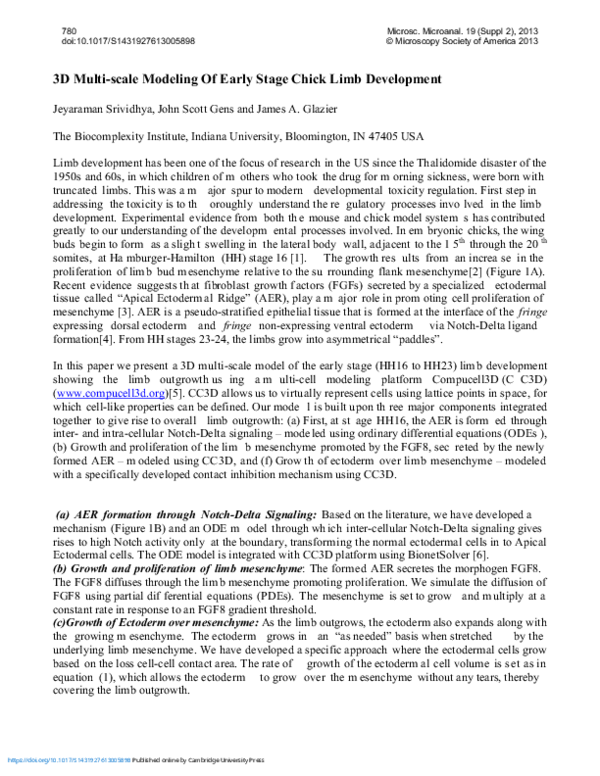 (PDF) 3D Multi-scale Modeling Of Early Stage Chick Limb Development