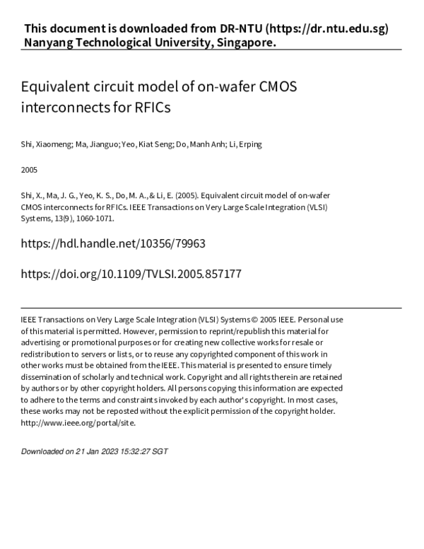 (PDF) Equivalent circuit model of on-wafer CMOS interconnects for RFICs