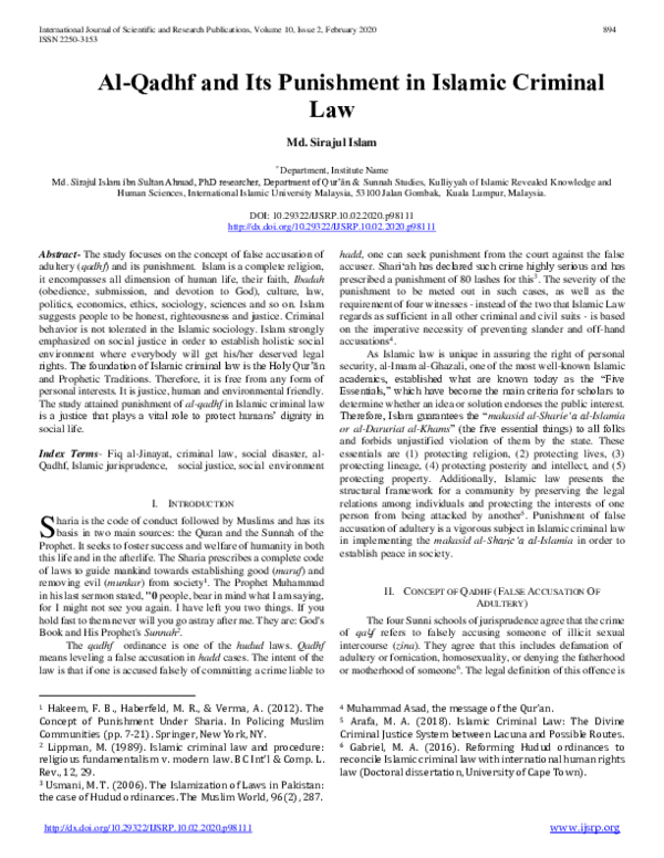 (PDF) Al-Qadhf and Its Punishment in Islamic Criminal Law