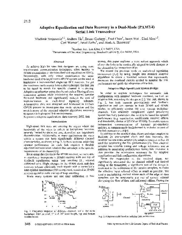 (PDF) Adaptive equalization and data recovery in a dual-mode (PAM2/4) serial link transceiver