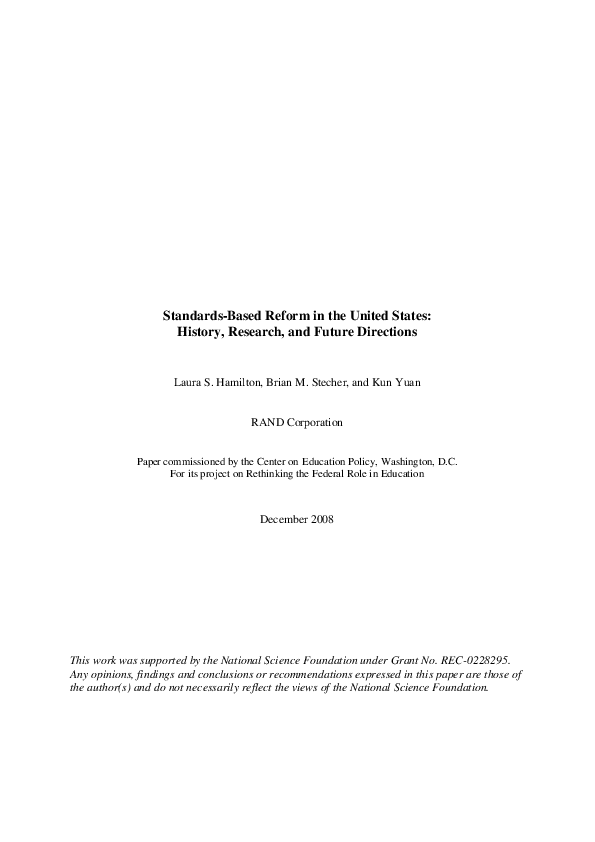 (PDF) Standards-Based Reform In the United States: History, Research ...