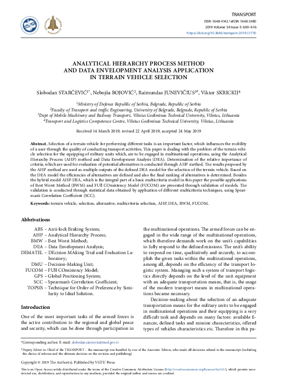 Pdf Analytical Hierarchy Process Method And Data Envelopment Analysis Application In Terrain