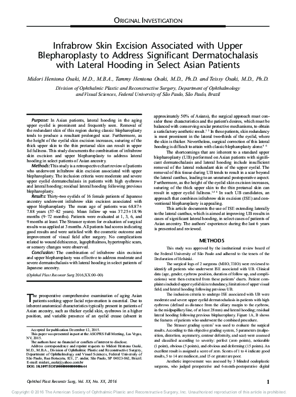 (PDF) Infrabrow Skin Excision Associated With Upper Blepharoplasty to ...