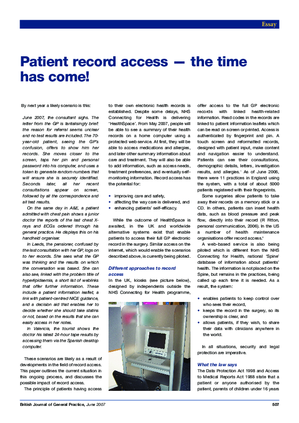 (PDF) Patient record access--the time has come!