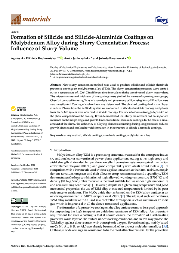 (PDF) Formation of Silicide and Silicide-Aluminide Coatings on ...