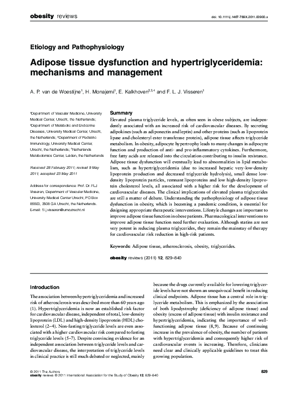 (PDF) Adipose tissue dysfunction and hypertriglyceridemia: mechanisms ...