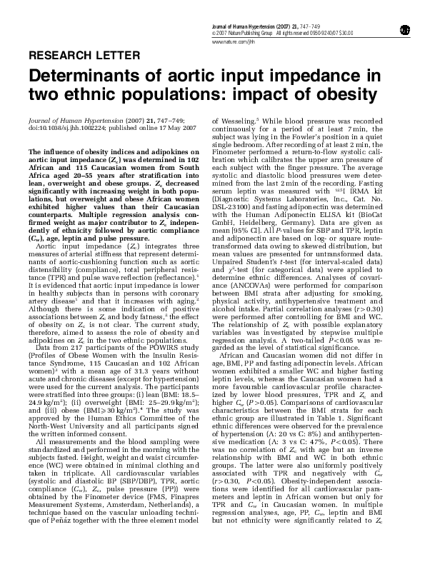 (PDF) Determinants of aortic input impedance in two ethnic populations ...