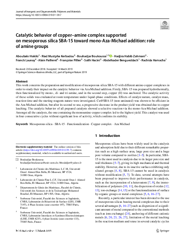 (PDF) Catalytic behavior of copper–amine complex supported on ...
