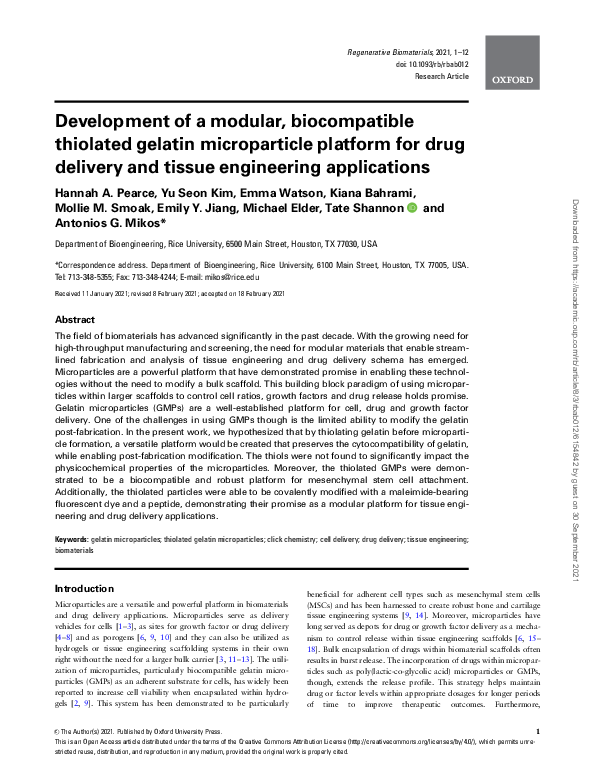 (PDF) Development of a modular, biocompatible thiolated gelatin ...